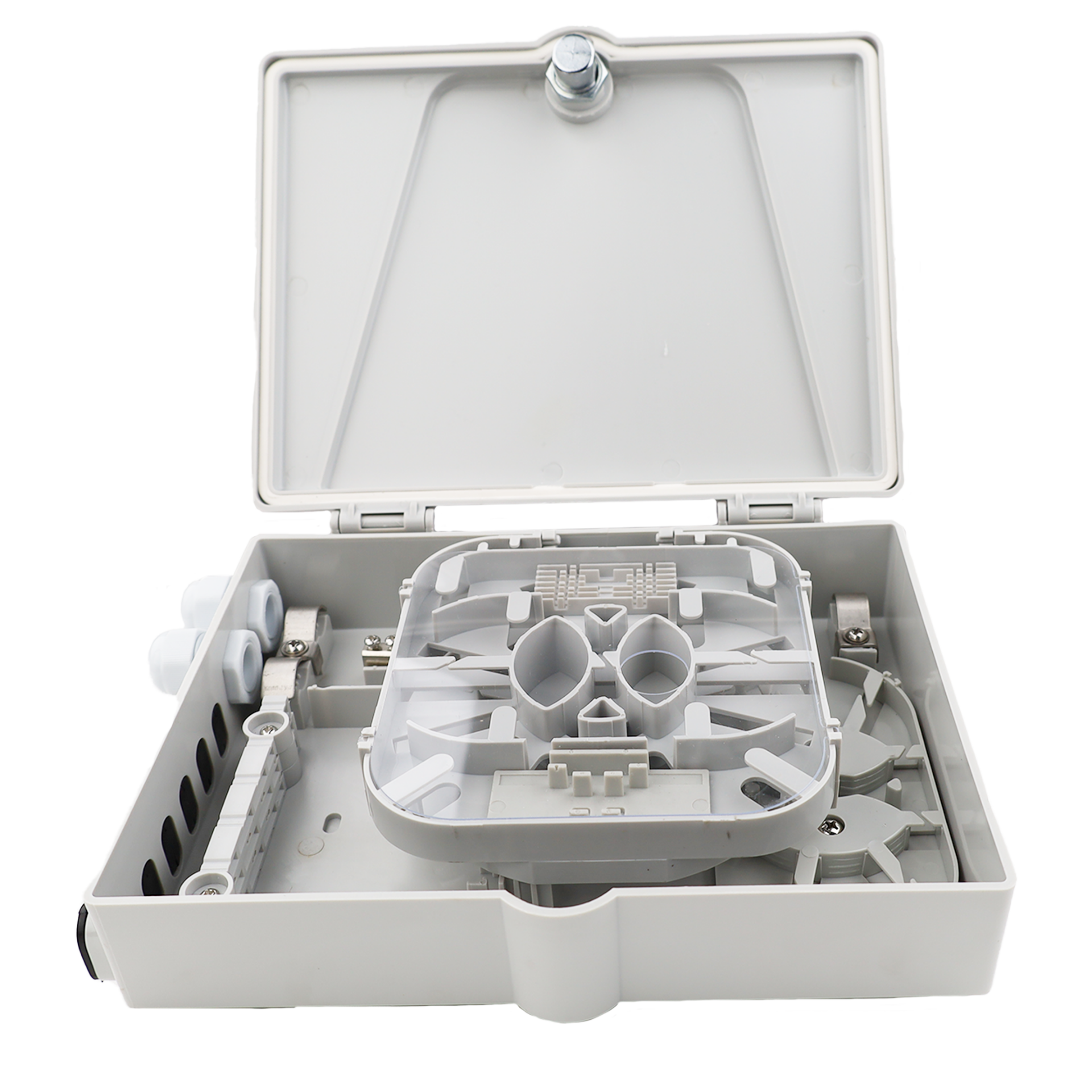 12-Fiber Termination Box – 2 Input Glands (12mm), 12 Output Ports (3mm ...